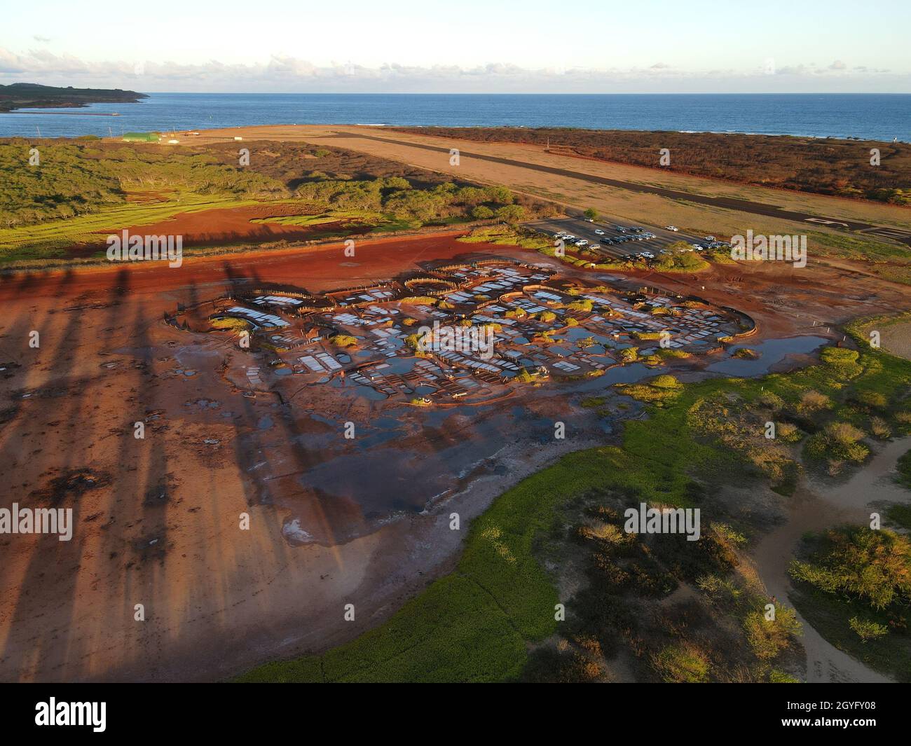 Aerial picture of the salt ponds near Hanapepe on Kauai. Local families ...
