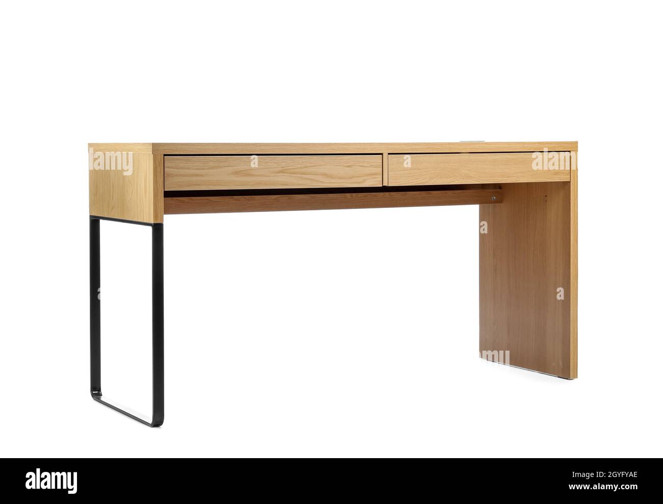 Empty wooden desk on white background Stock Photo - Alamy