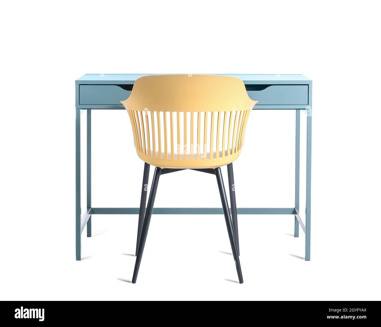 Blue table and chair on white background Stock Photo - Alamy
