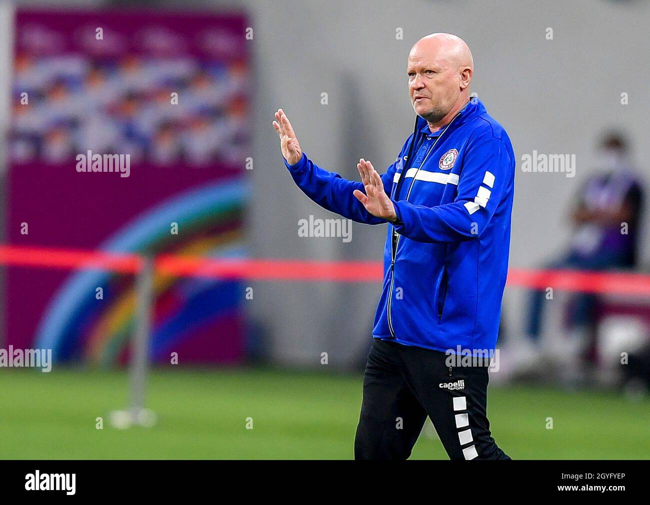 Doha, Qatar. 7th Oct, 2021. Lebanon's head coach Ivan Hasek gestures ...