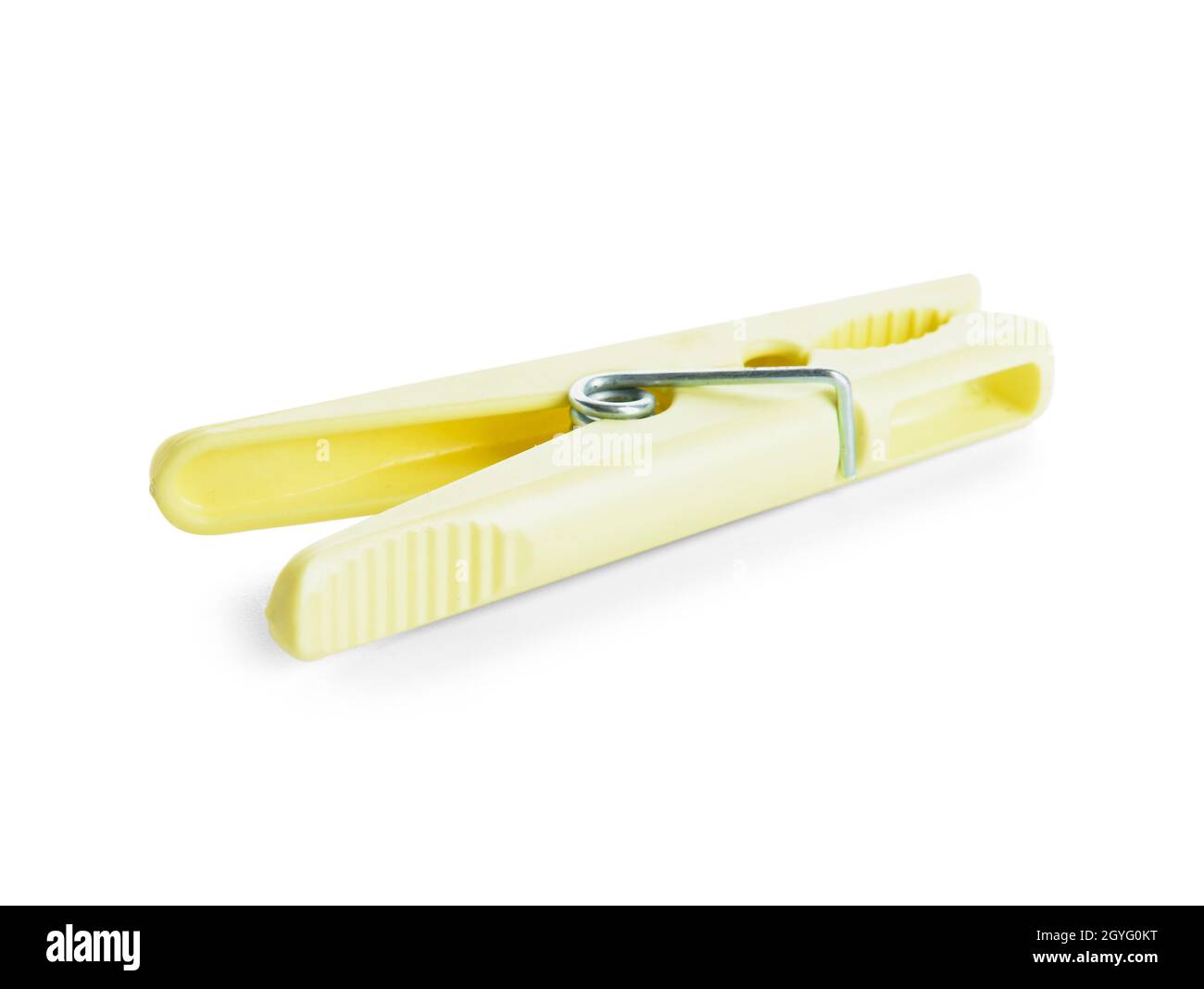 Plastic clothespin on white background Stock Photo - Alamy