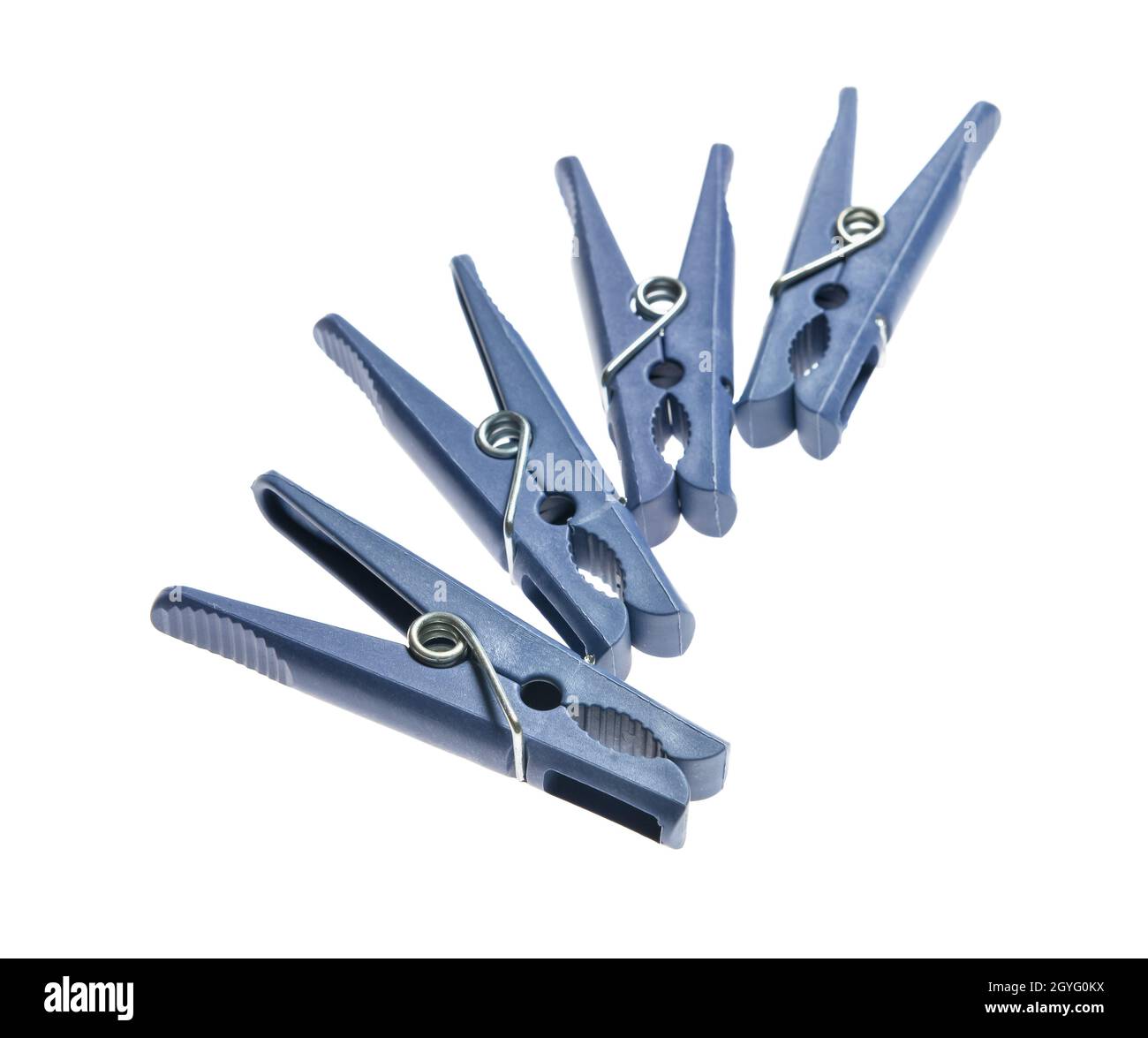 Blue clothespins isolated on white background Stock Photo - Alamy