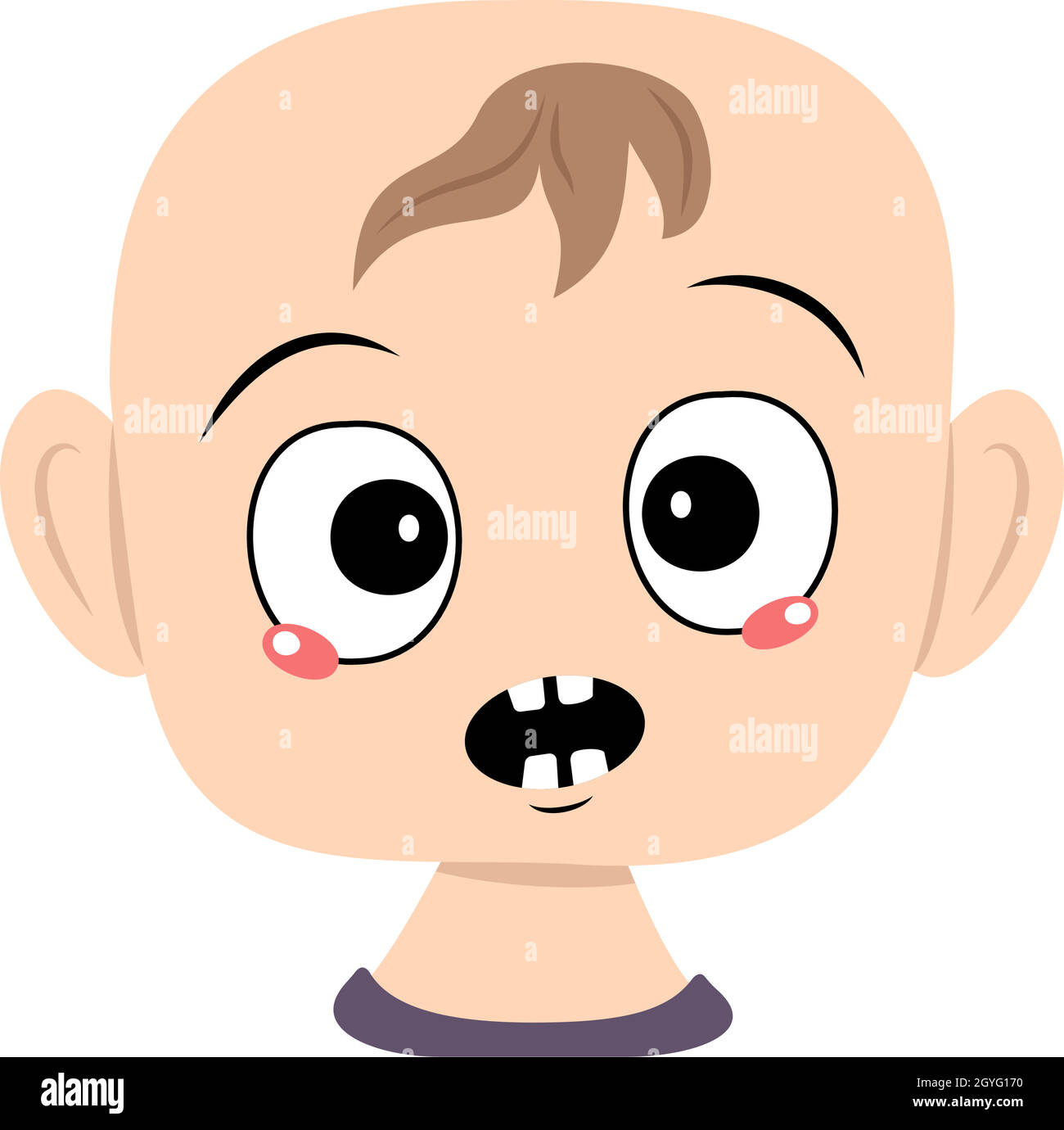 Child with emotions panic, surprised face, shocked eyes. Head of baby ...