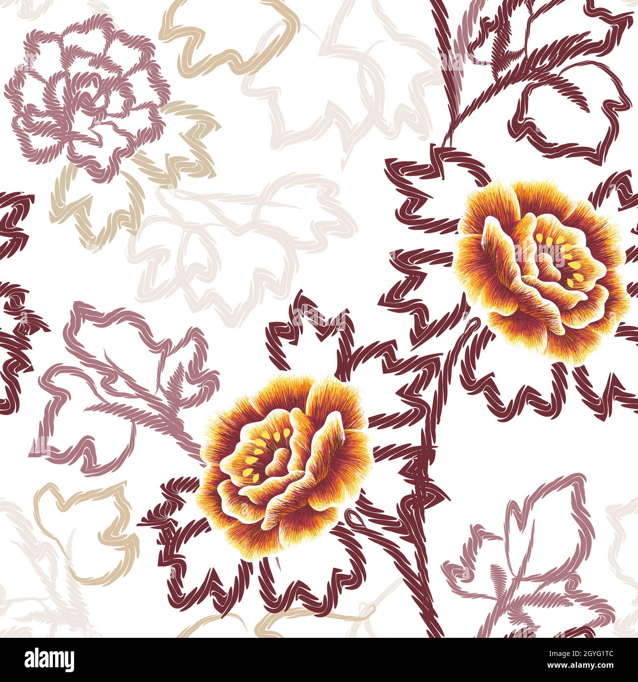 Vector Floral Seamless Pattern Stylized Flowers Like Peonies Or