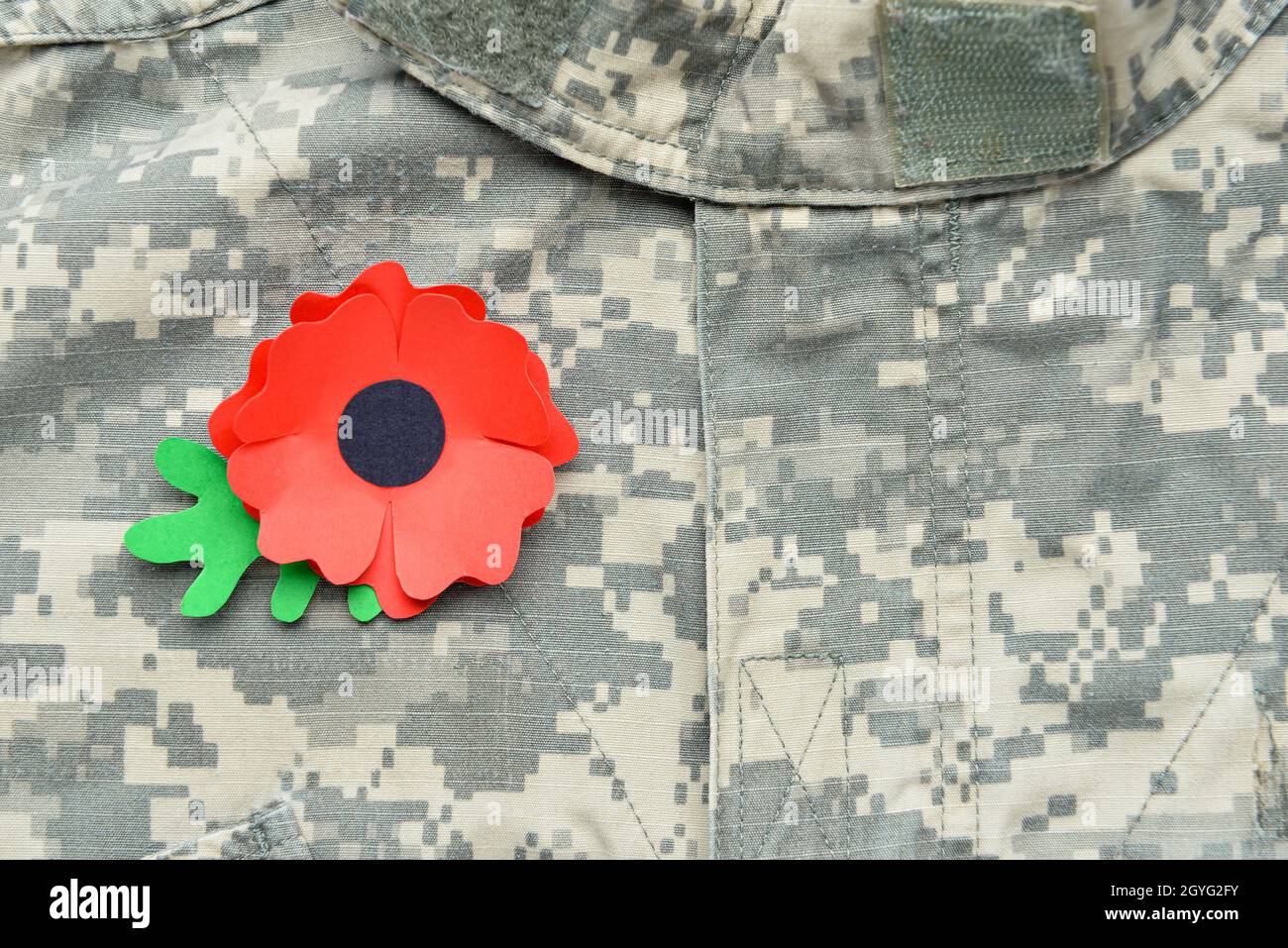 Paper poppy flower on uniform. Remembrance Day Stock Photo - Alamy