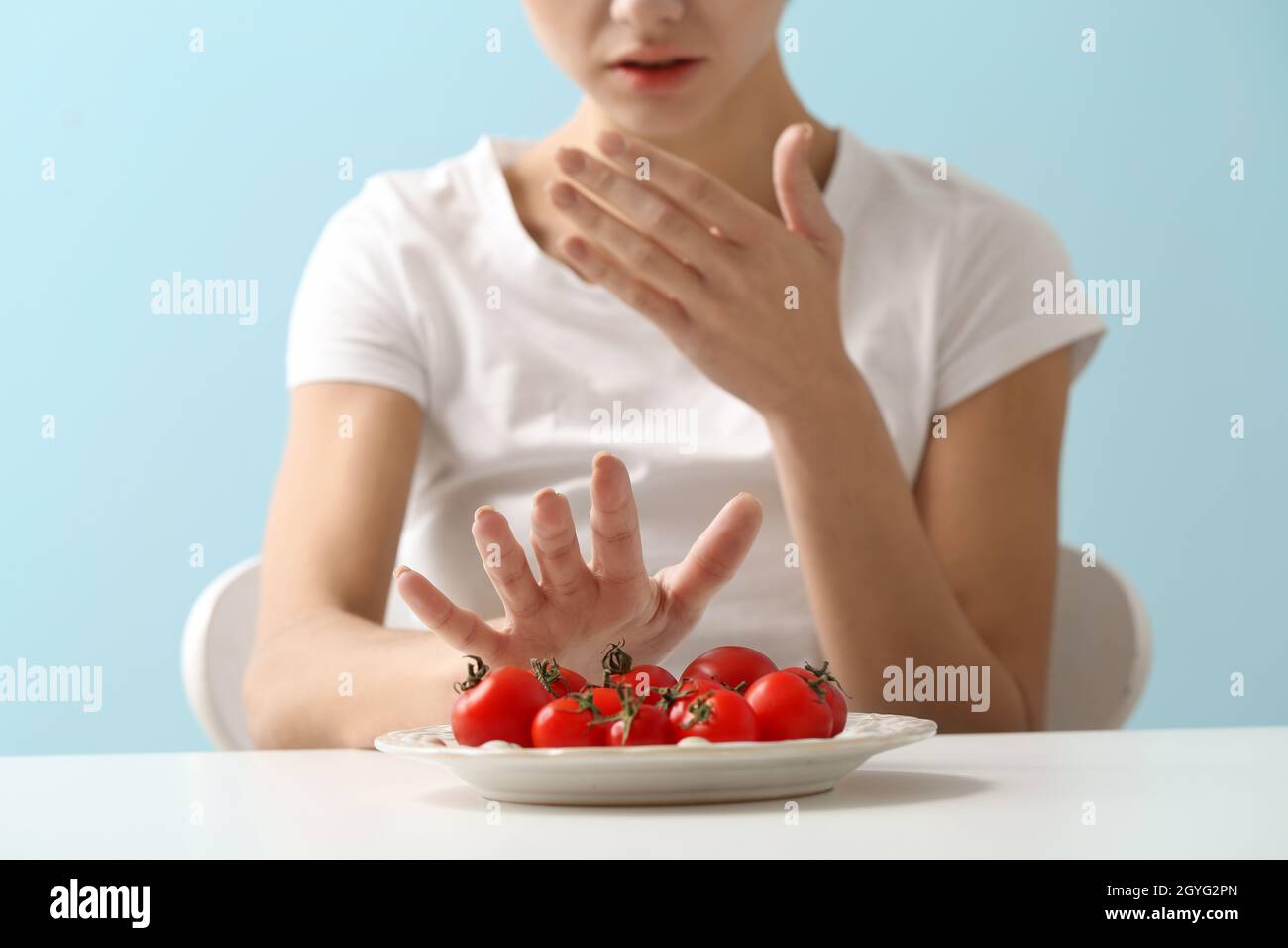 Young woman refusing from food. Anorexia concept Stock Photo - Alamy