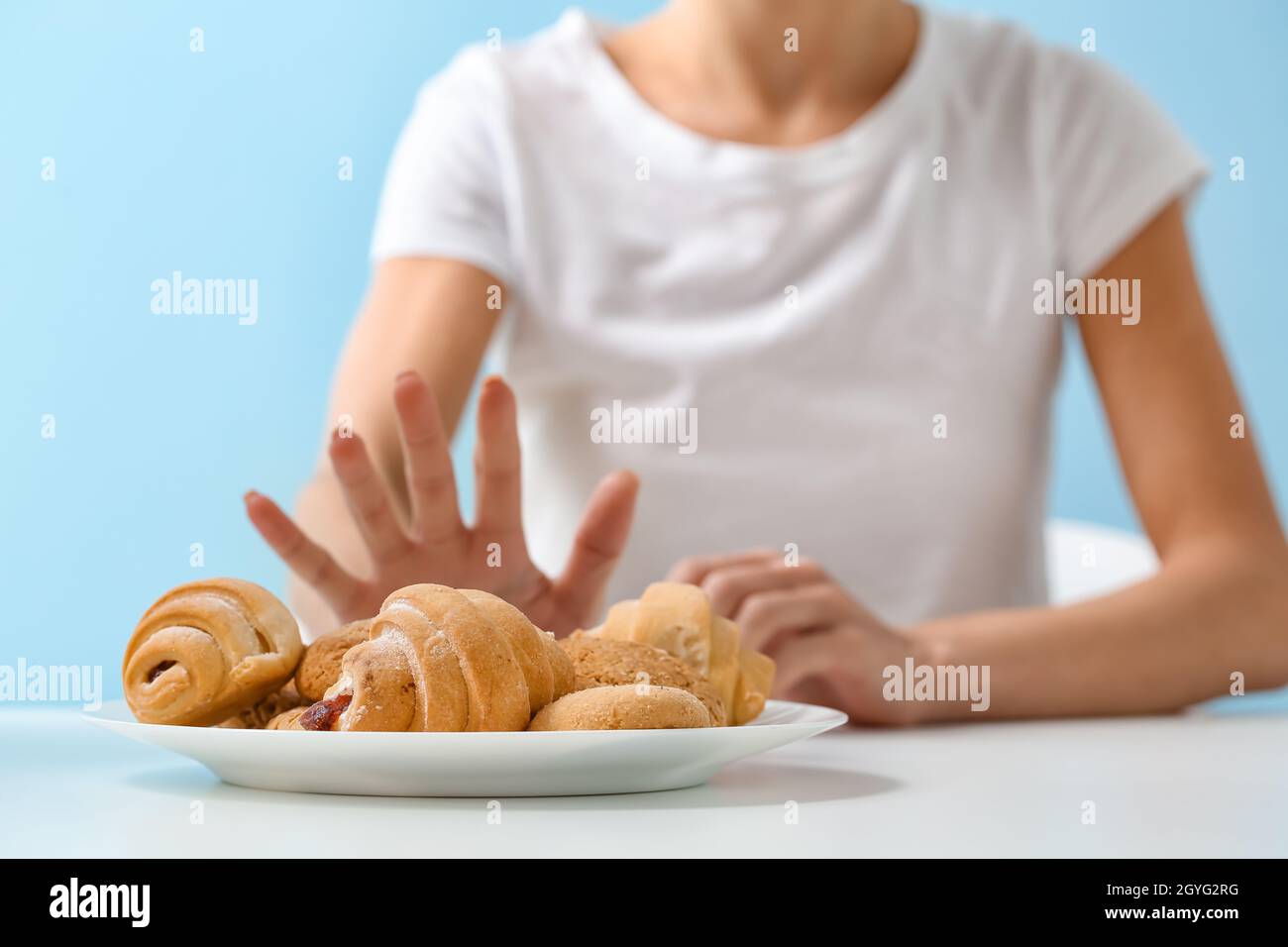 Young woman refusing from food. Anorexia concept Stock Photo - Alamy