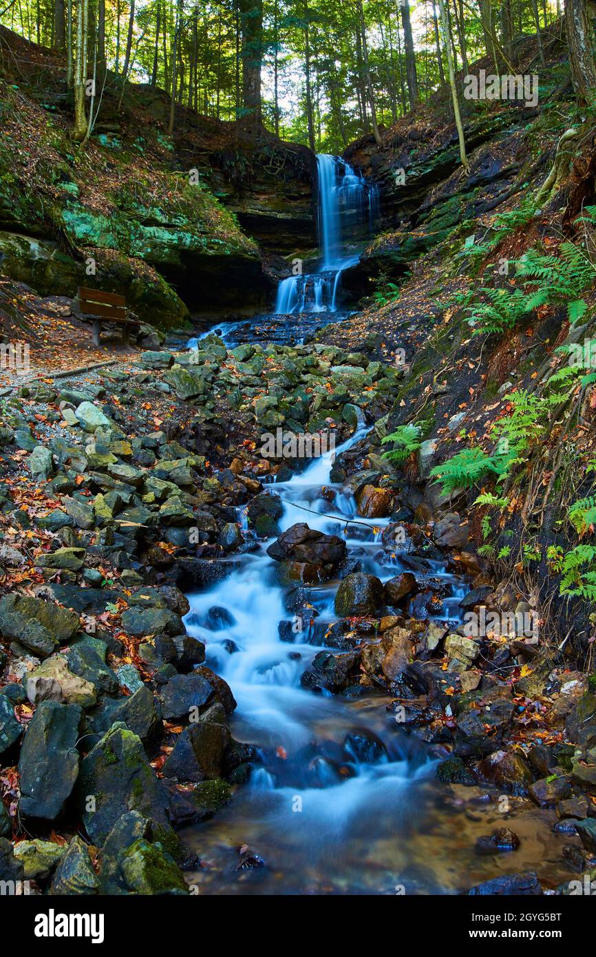 Horseshoe Falls waterfall with small creek of visible large rocks ...