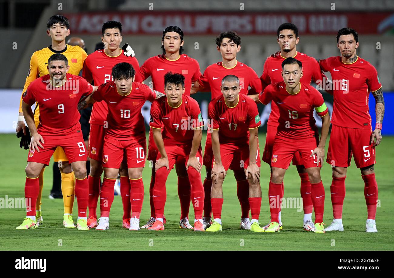 Sharjah. 8th Oct, 2021. Players of China line up before the FIFA World ...