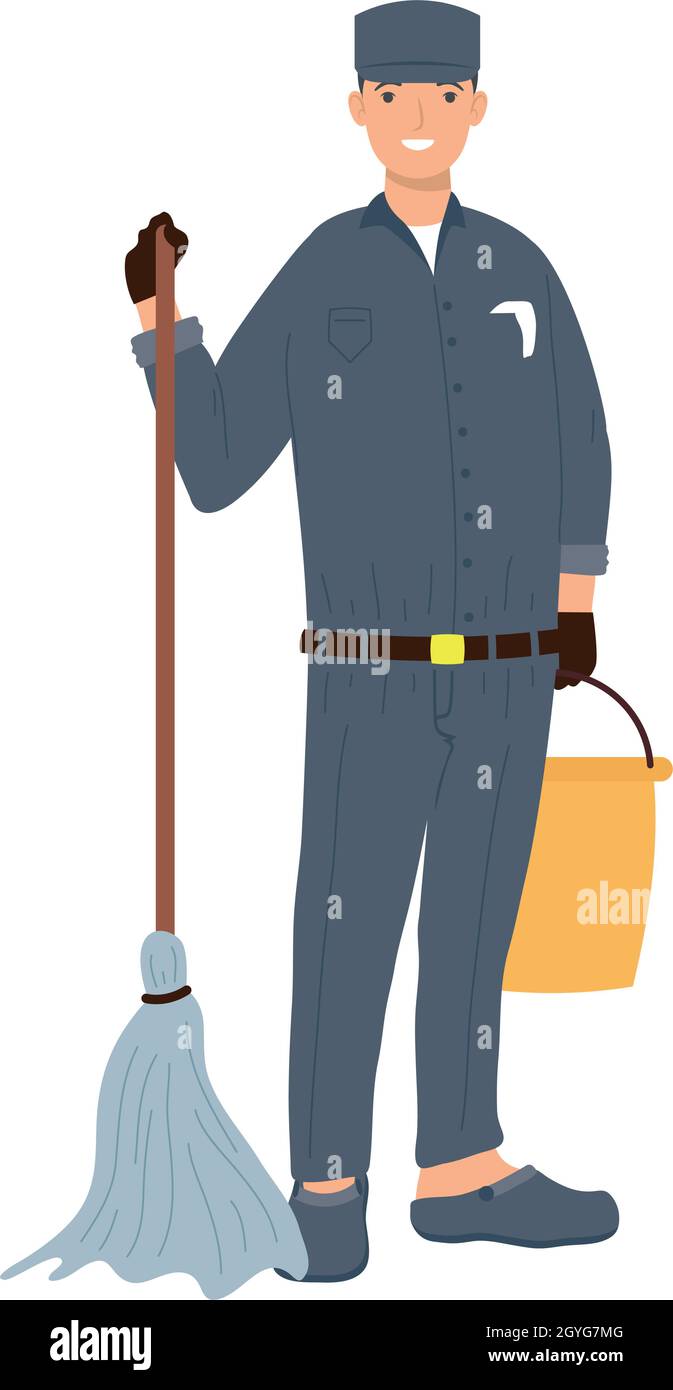 housekeeper profession with mop character Stock Vector Image & Art - Alamy