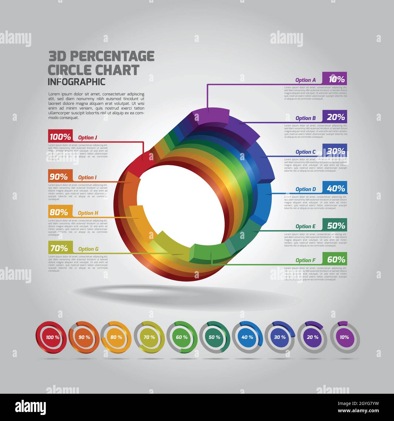 3D Percentage Circle Chart Infographics with presentation icons ...