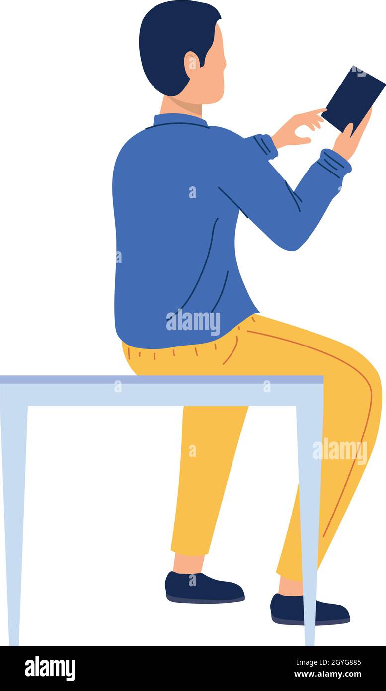 Man using cellphone sitting Stock Vector Images - Alamy