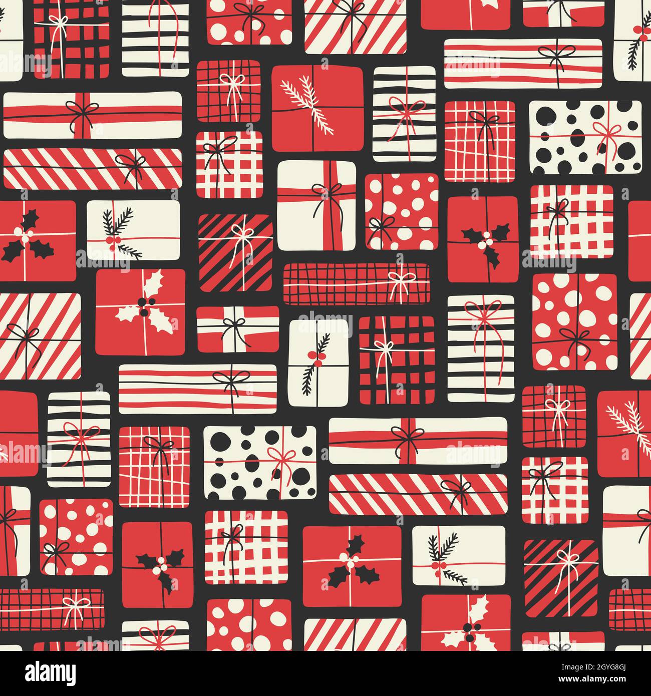 Retro 70s Whimsical Christmas Hand Drawn Gift Boxes Vector Seamless ...