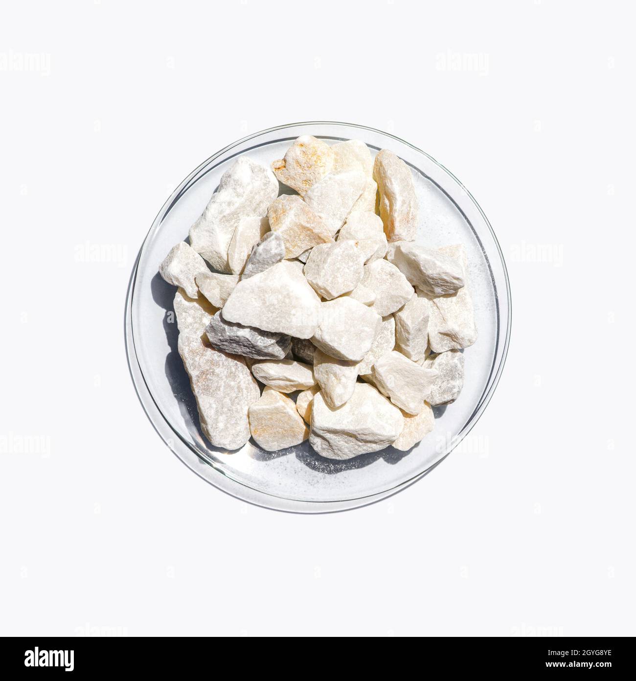 Close up chemical ingredient on white laboratory table. Calcium ...