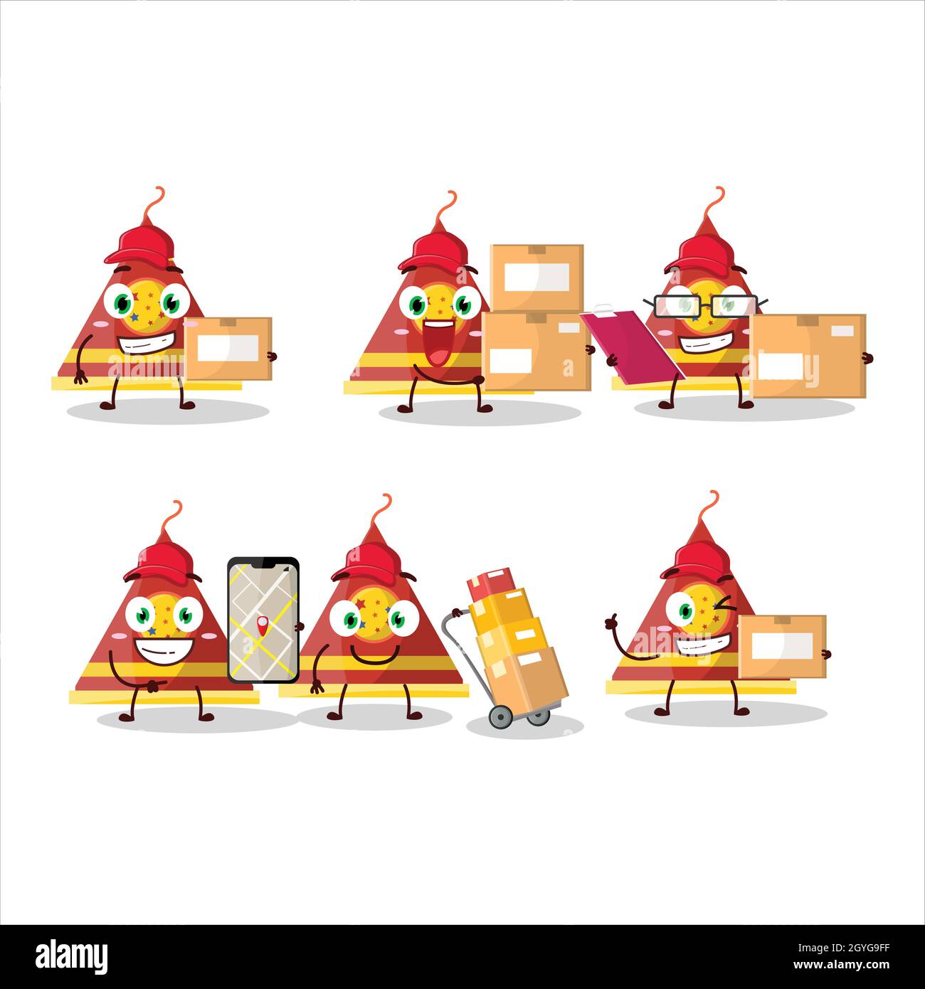 Cartoon character design of firecracker smoke cone working as a courier ...