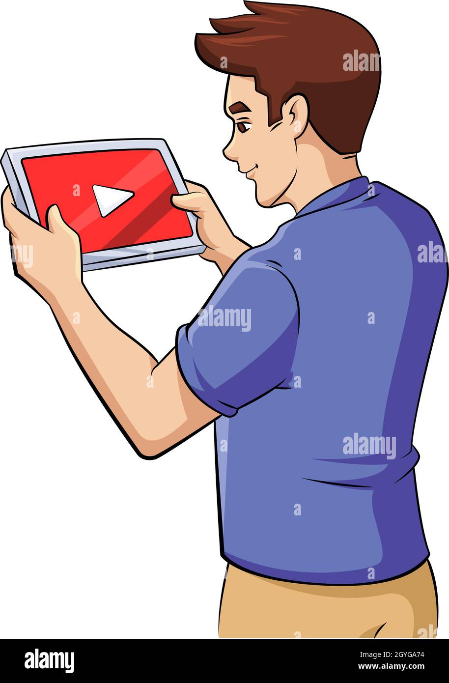Cartoon vector illustration of a teenager watching YouTube videos Stock ...