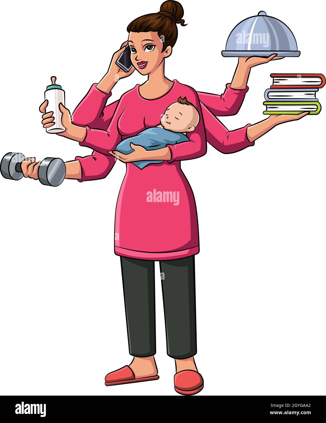 Cartoon vector illustration of a mom multi-tasking Stock Vector Image ...