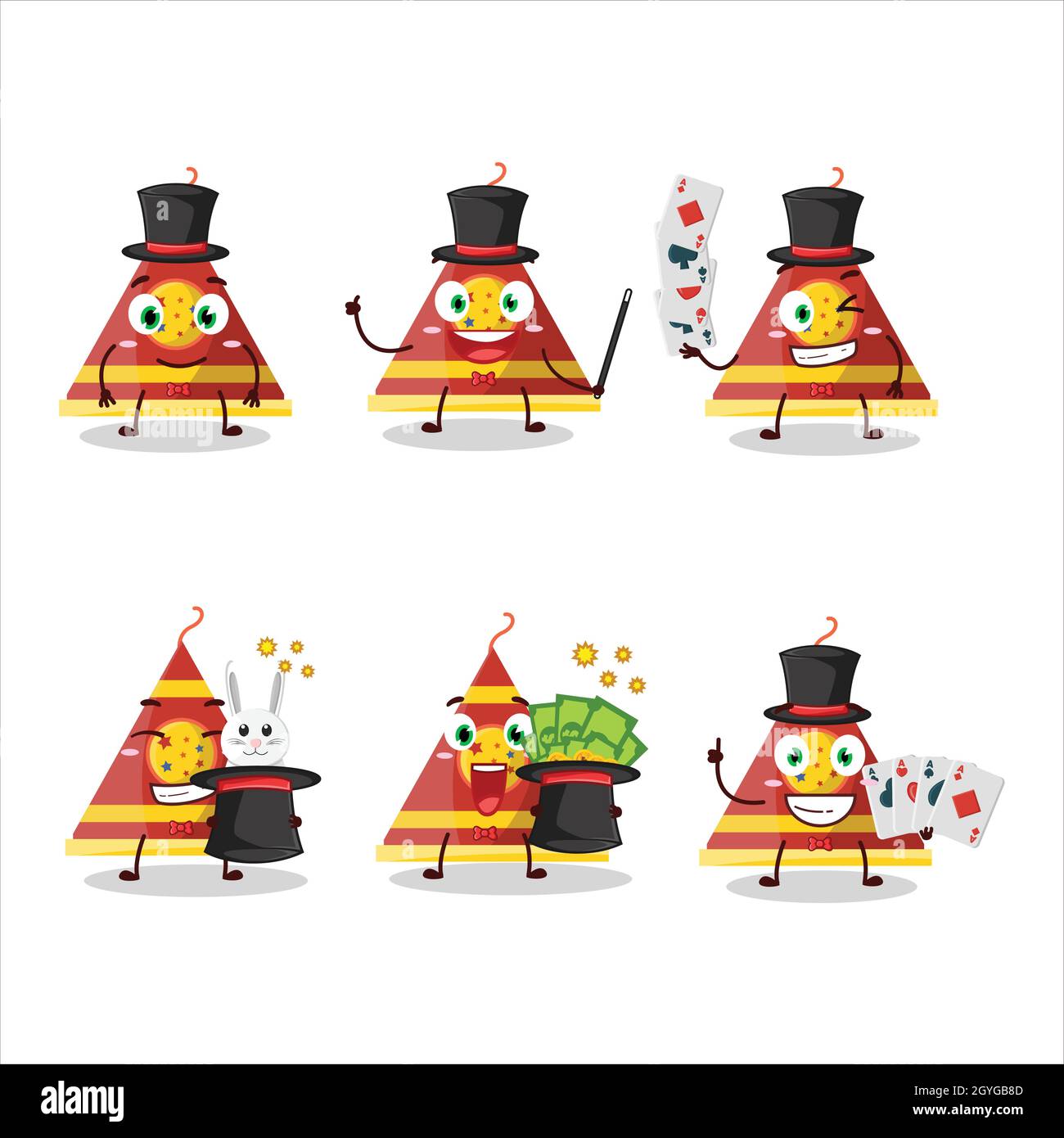 A firecracker smoke cone Magician cartoon character perform on a stage ...