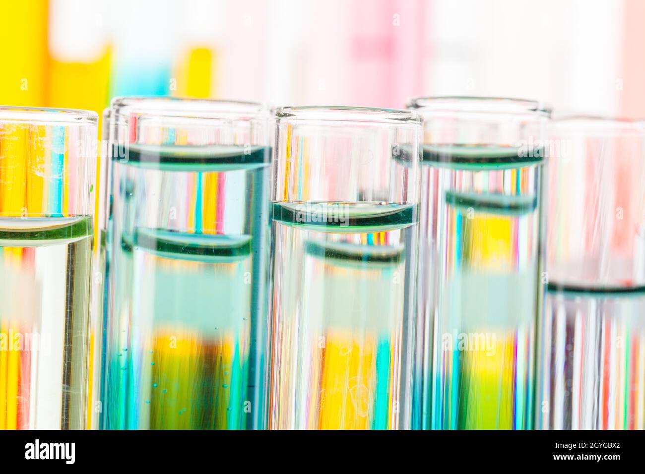 Still life in laboratory. Test tubes with colorful chemicals Stock ...