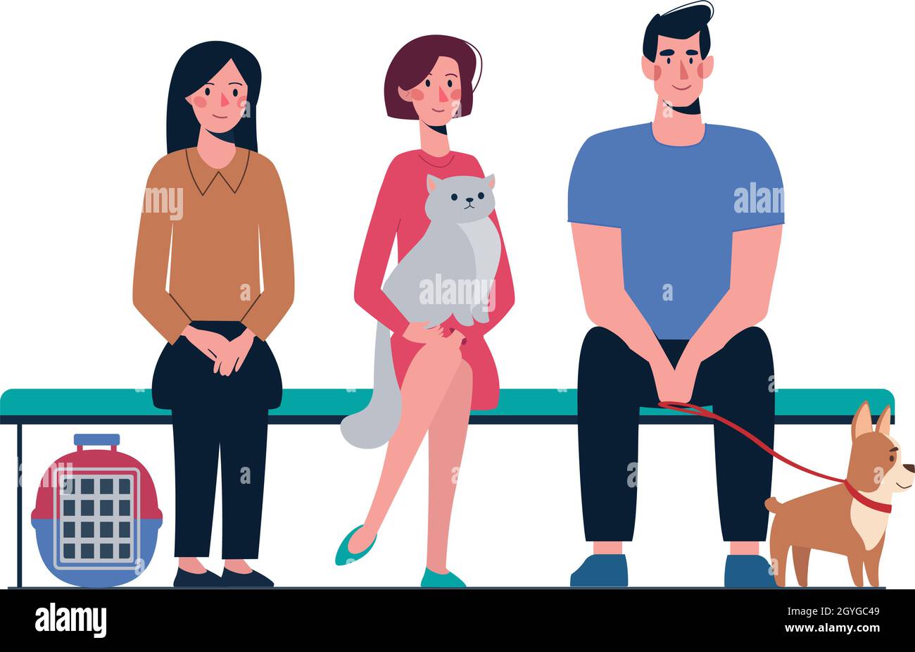 Vector illustration Queue to the veterinary clinic. People with pets ...