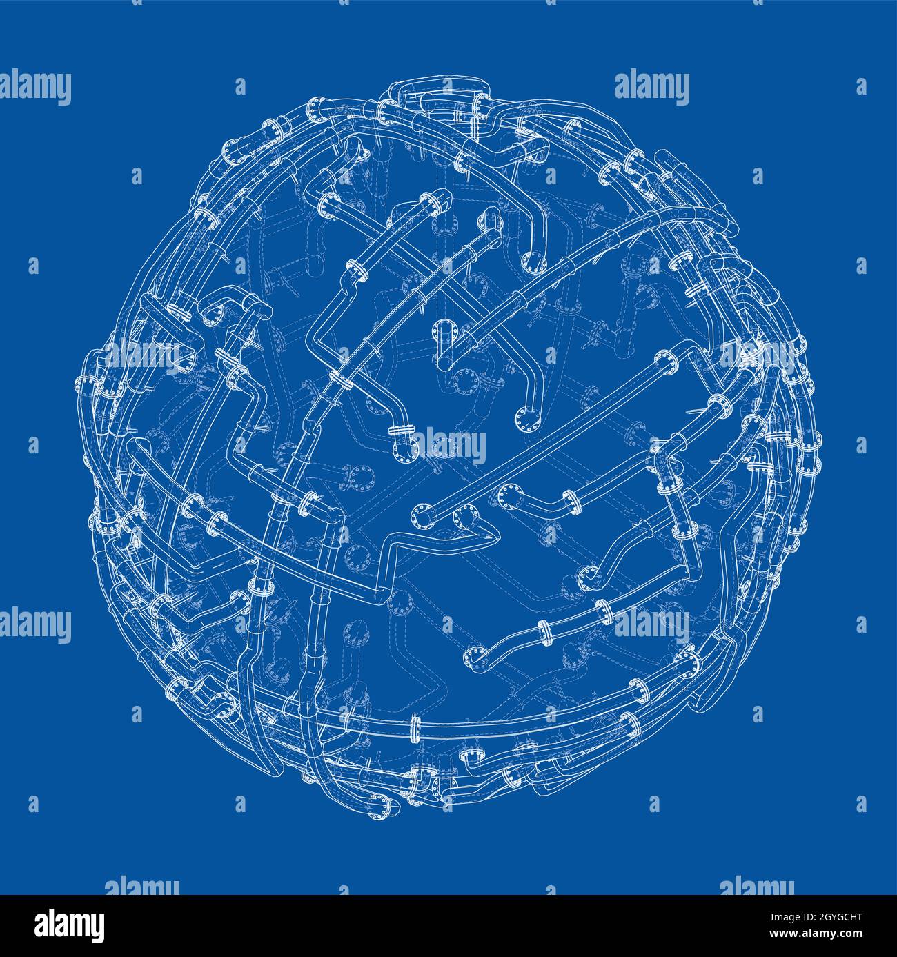Pipes with flanges around a large sphere. Vector Stock Vector Image ...