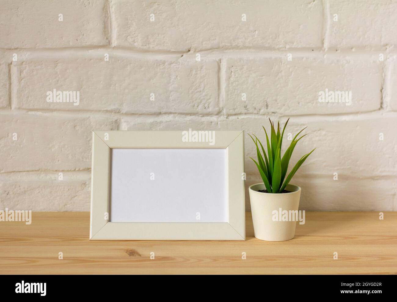 mock up empty photo frame on table or shelf with copy space Stock Photo ...
