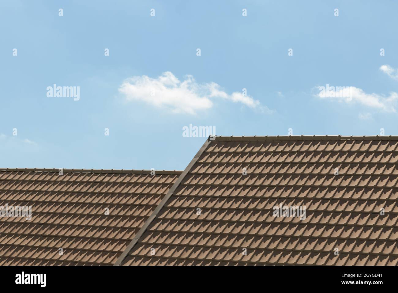Beige tile roofs texture at noon with sky and cloud use for background ...