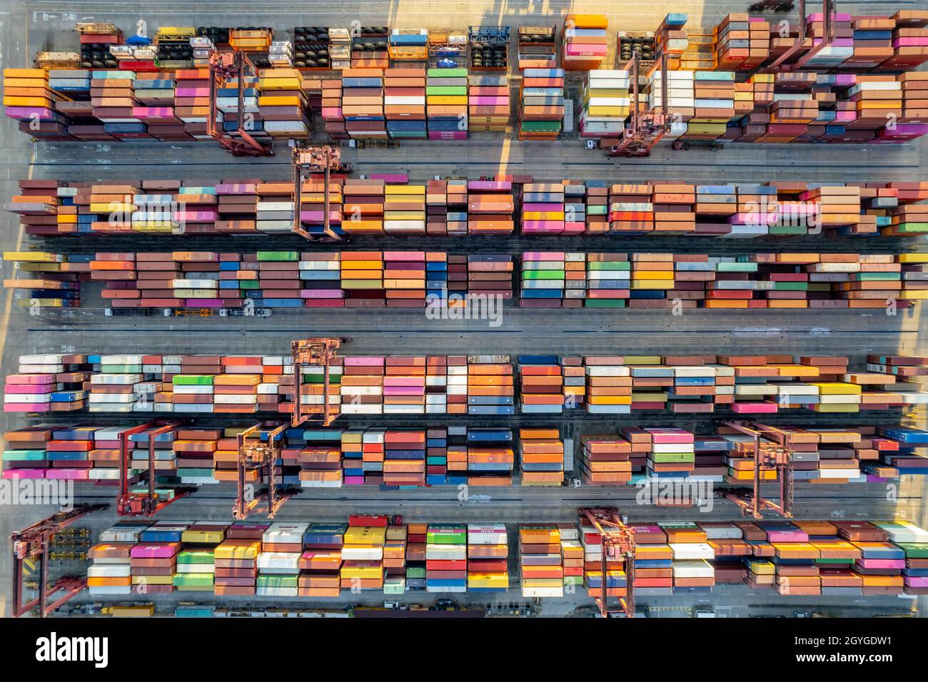 Aerial view of colorful container terminal, trade Industry Hong Kong ...