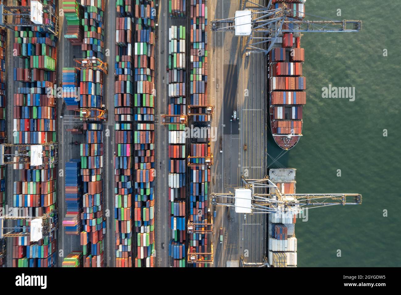 Aerial view of colorful container terminal, trade Industry Hong Kong ...