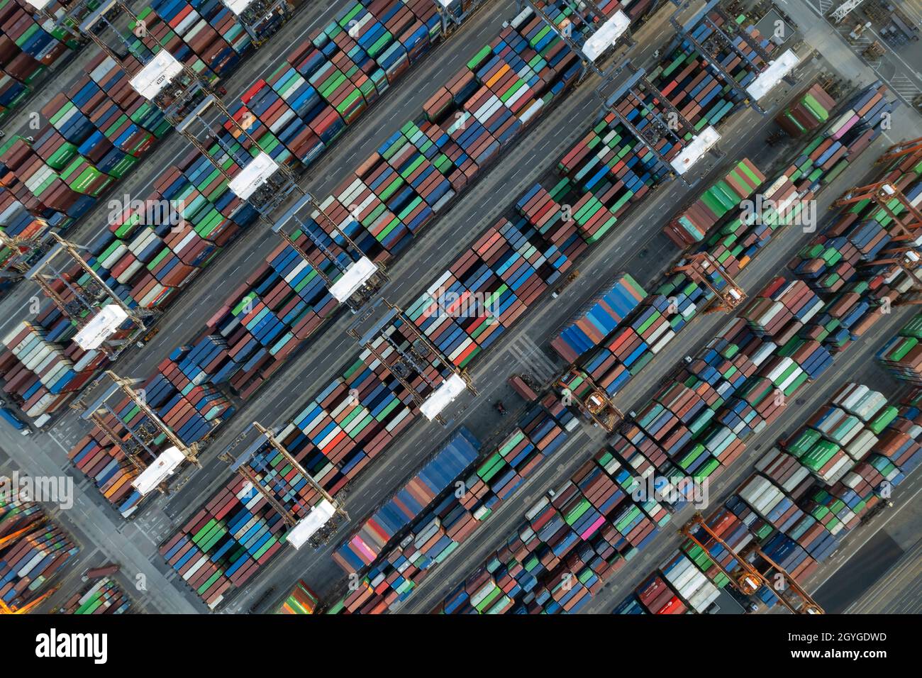 Aerial view of colorful container terminal, trade Industry Hong Kong ...