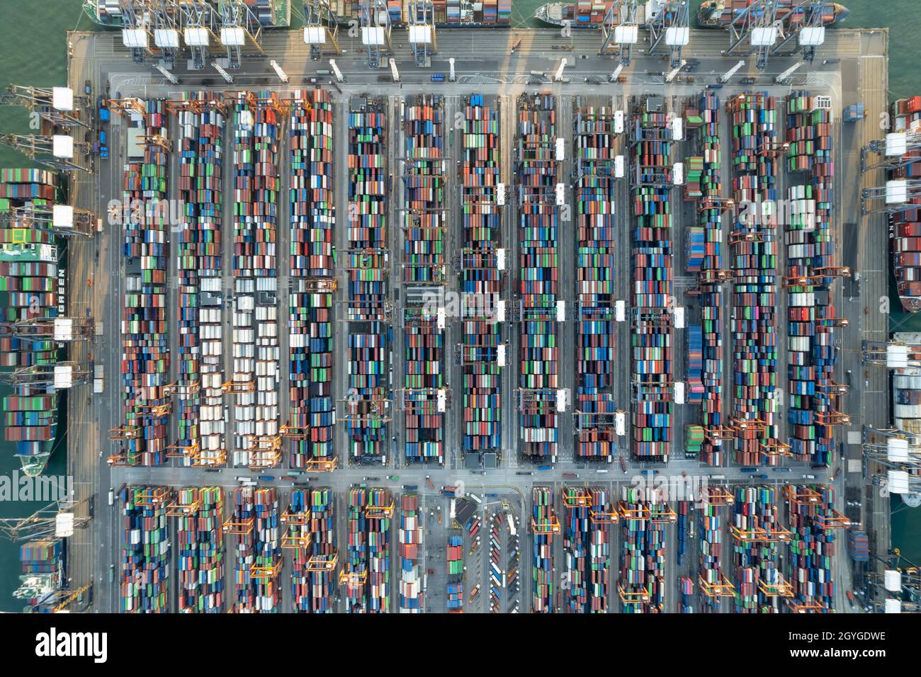 Aerial view of colorful container terminal, trade Industry Hong Kong ...