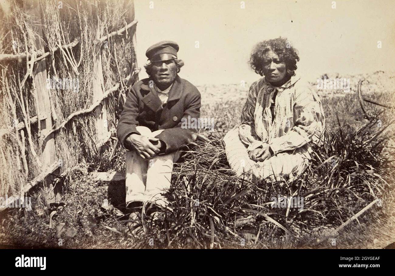 A mature Maori couple at the Bay of Islands, 1861, photographed by crew ...
