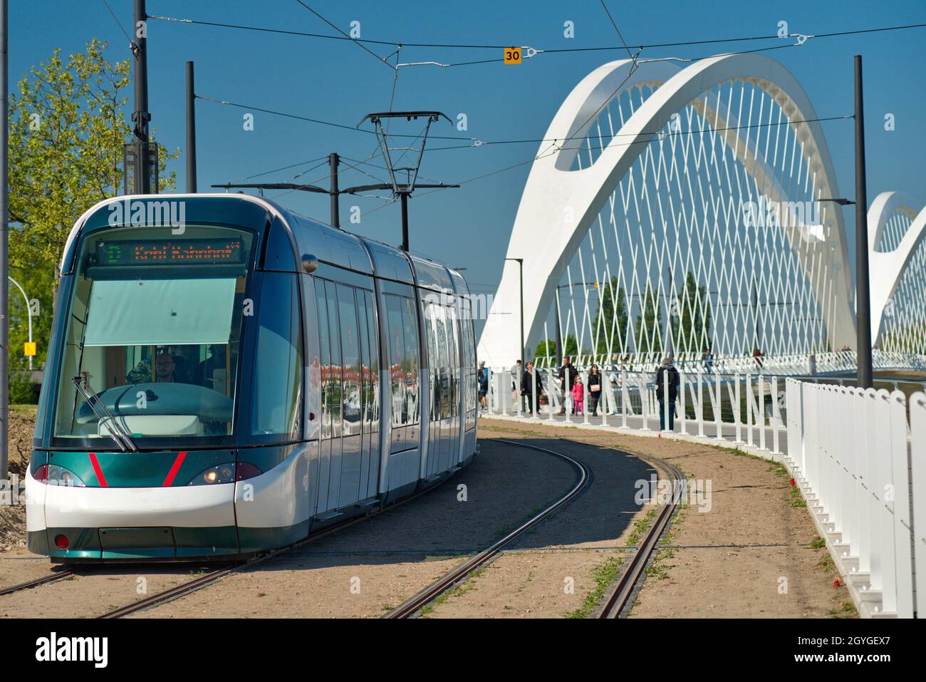 GERMANY, BADEN-WÜRTTEMBERG, KEHL, FRANCO-GERMAN TRAM CONNECTING ...
