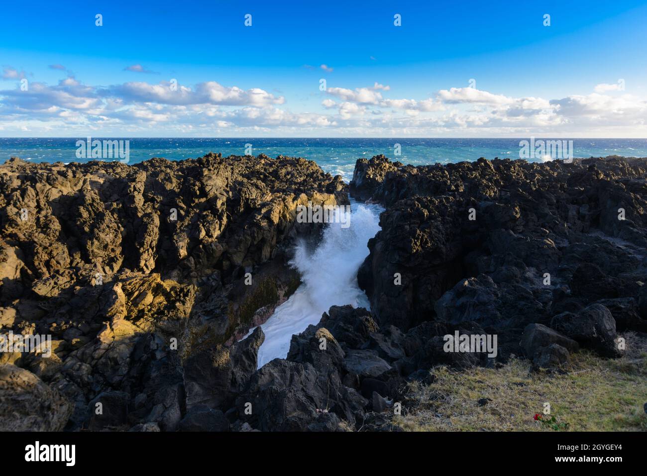 Natural gulf in volcanic rock at Reunion Island close to Etang Sale ...