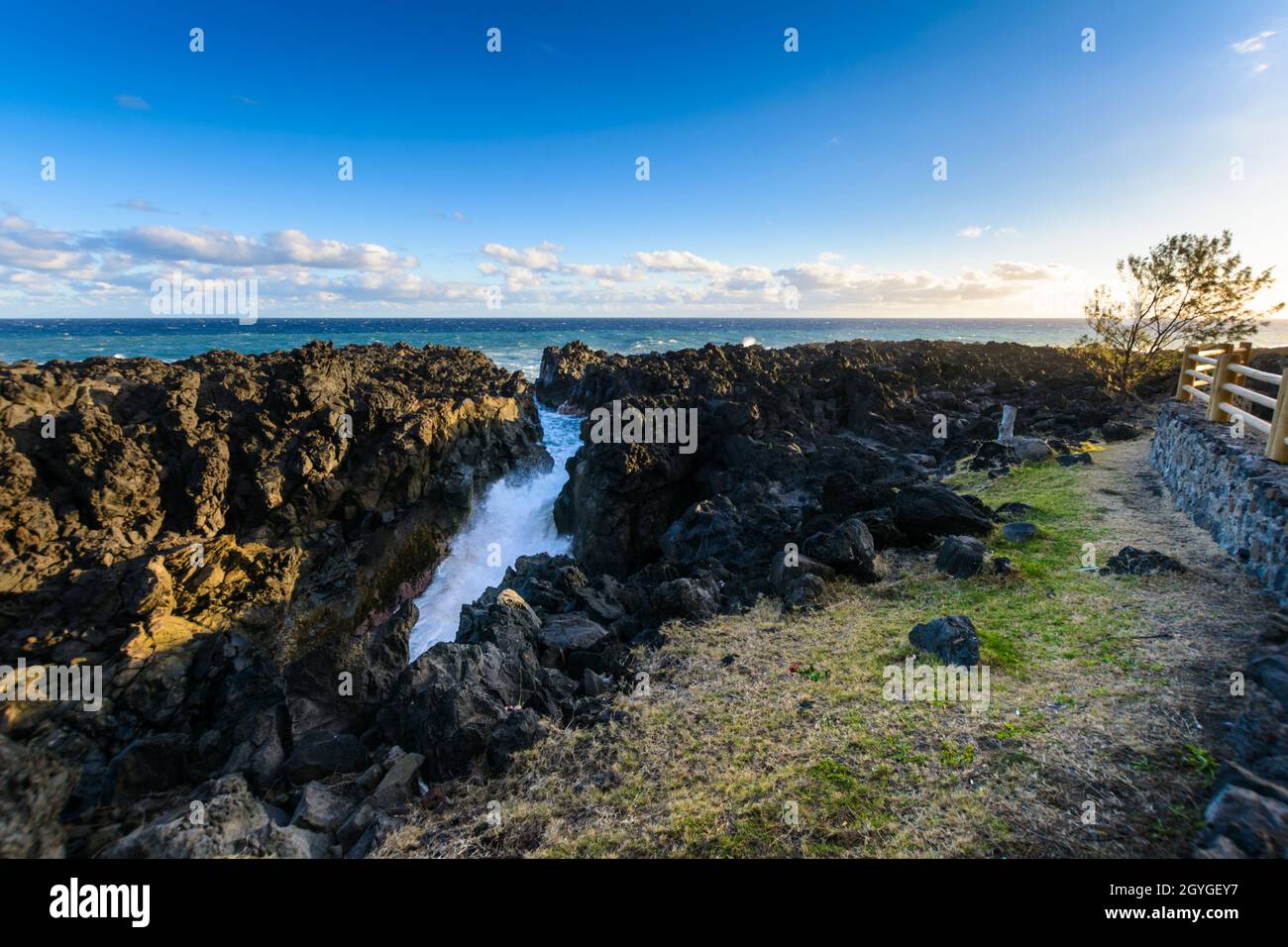 Natural gulf in volcanic rock at Reunion Island close to Etang Sale ...