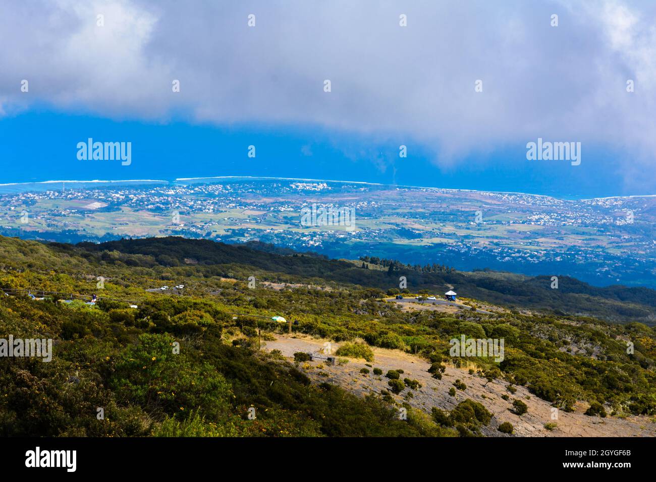 Aerial view of a picnic site of Le Maido at Reunion Island Stock Photo ...