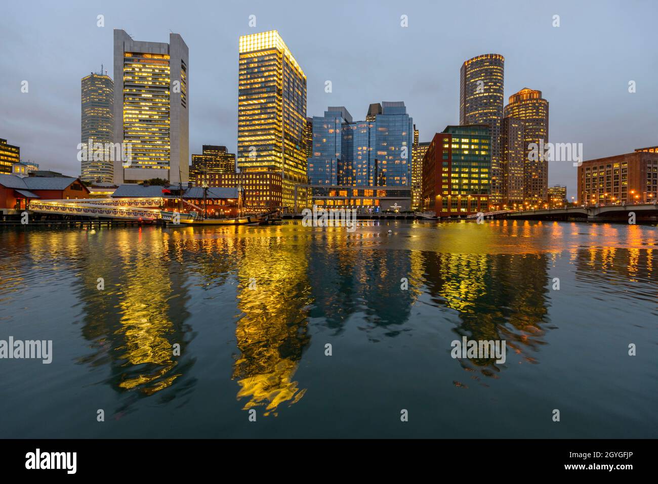 UNITED STATES, MASSACHUSETTS, BOSTON, BOSTON WATERFRONT AT NIGHT Stock ...