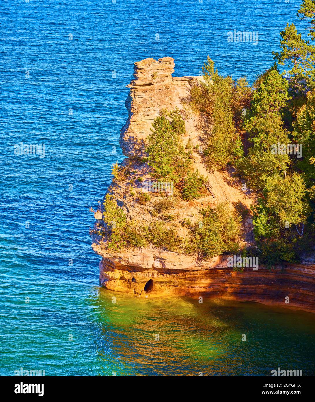 Miners Castle on Lake Michigan with gorgeous rock cliffside against the ...