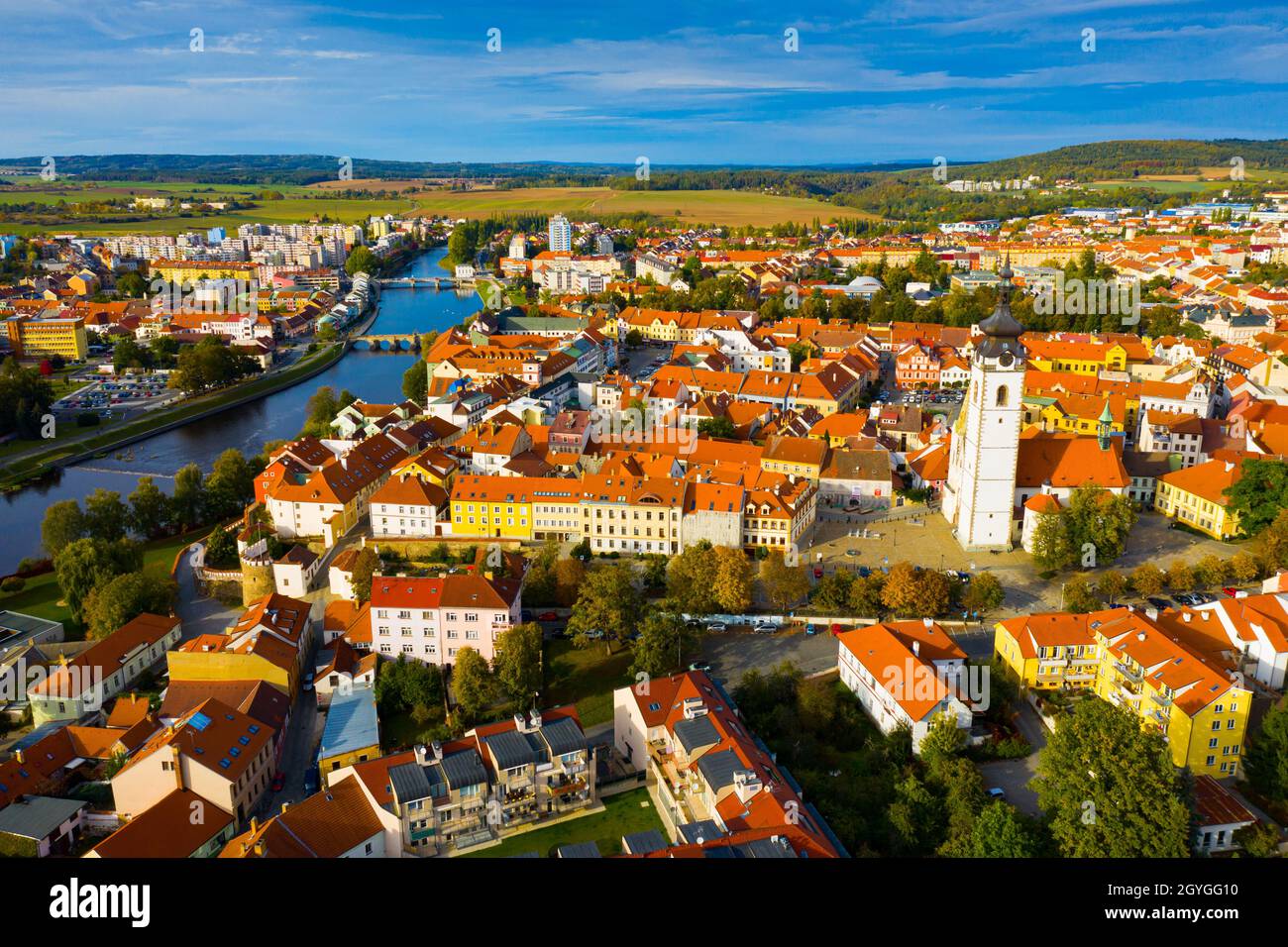 Old Town of Pisek with Church Stock Photo - Alamy