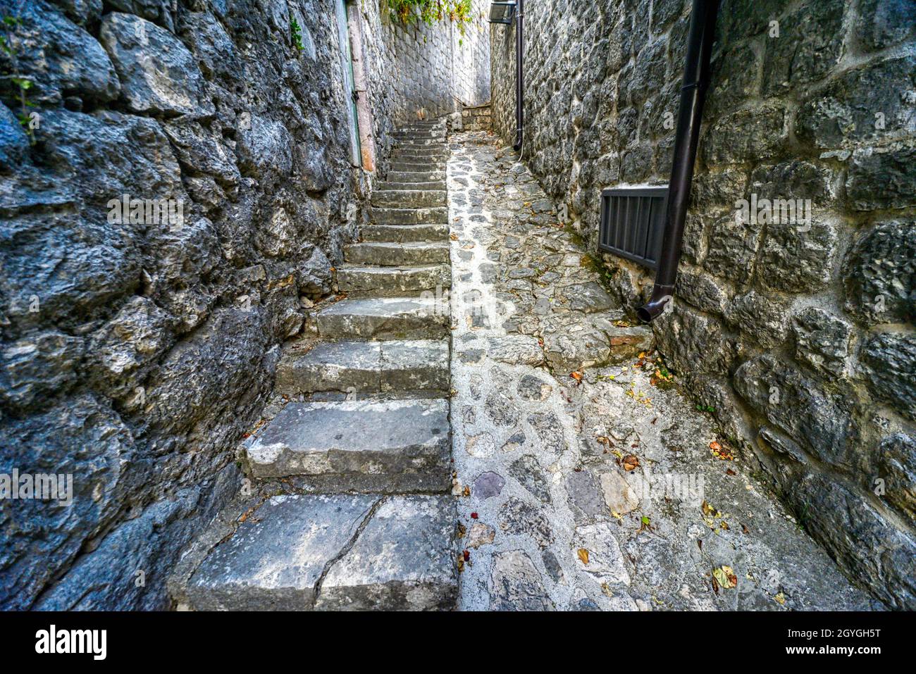 Ancient Venetian architecture of stone buildings, in the small idyllic ...