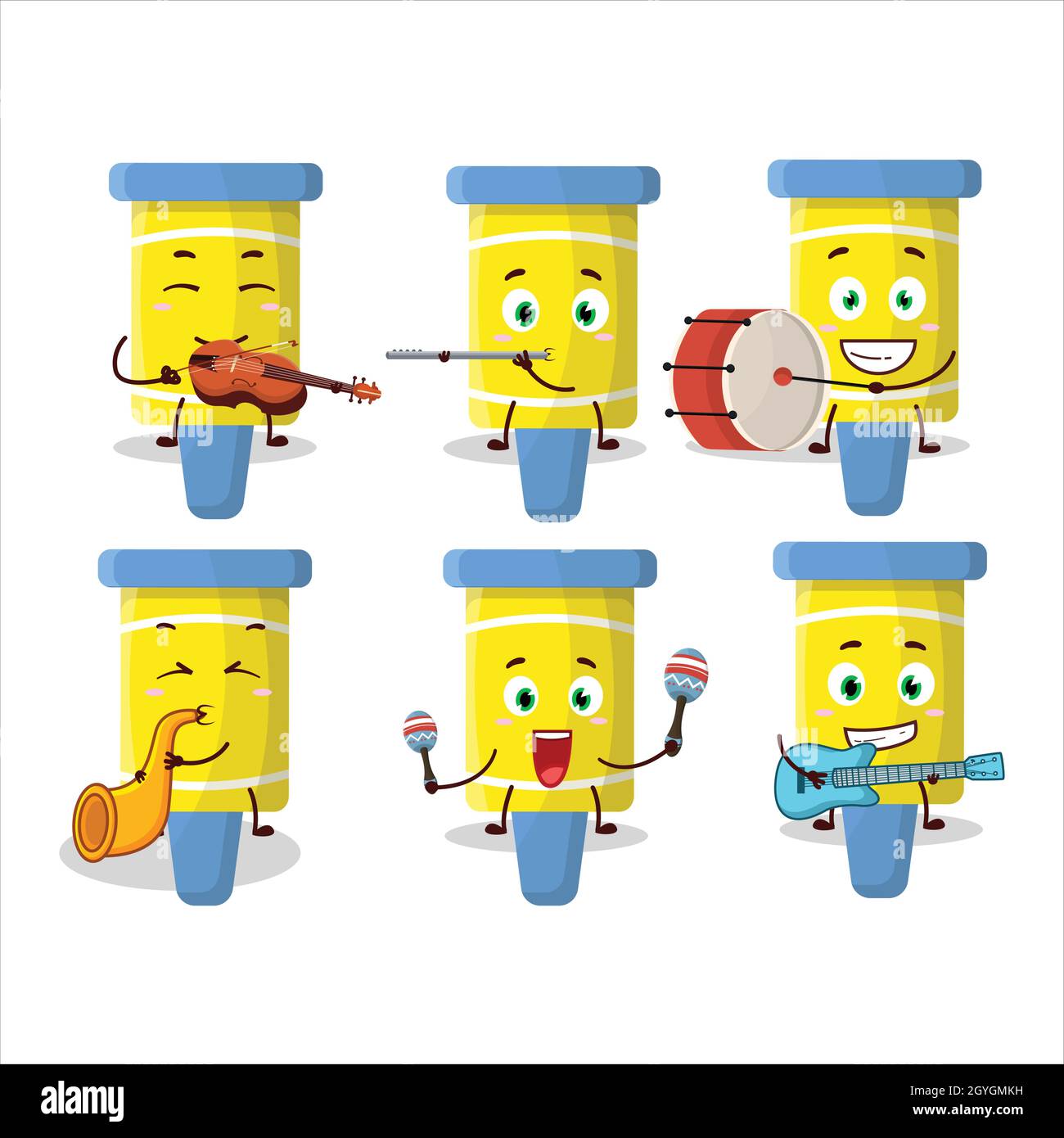 Cartoon character of fireworks shells playing some musical instruments ...