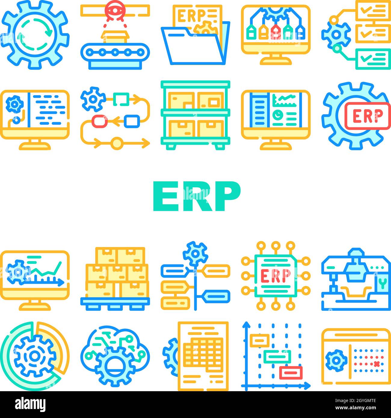 Erp Enterprise Resource Planning Icons Set Vector Stock Vector Image ...