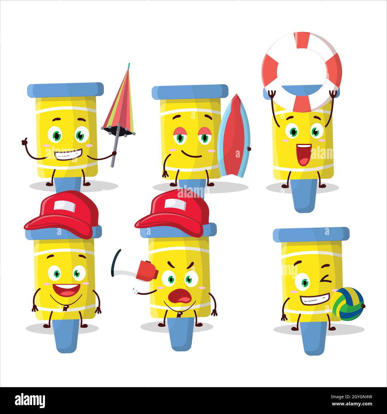 Happy Face fireworks shells cartoon character playing on a beach ...