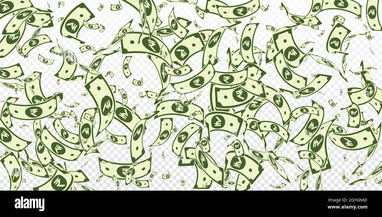 Indian rupee notes falling. Random INR bills on transparent background ...