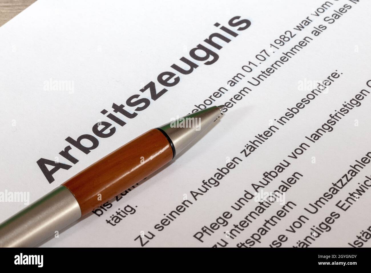 Symbol image: Close-up of an employment reference (german Stock Photo ...