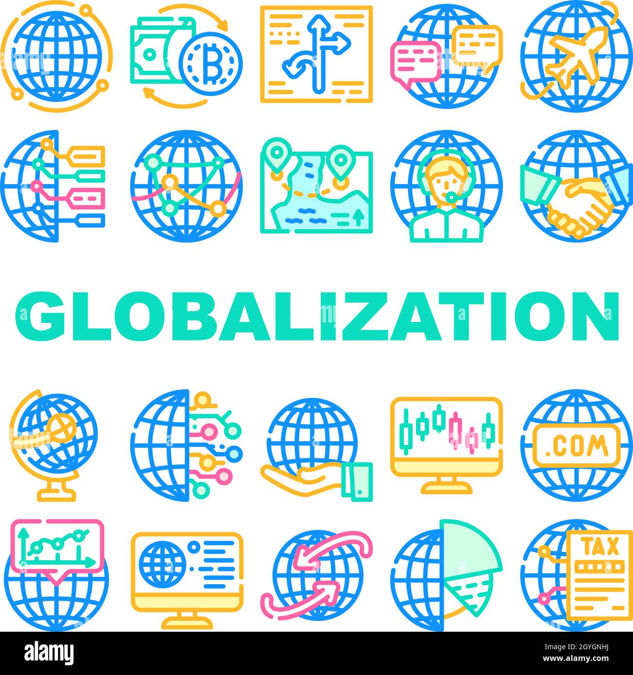 Globalization Worldwide Business Icons Set Vector Stock Vector Image ...