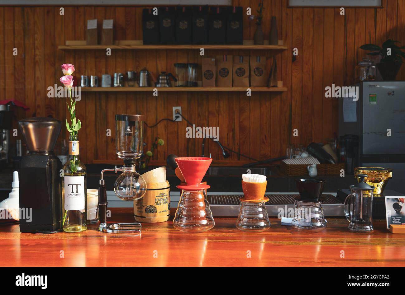 Dalat, Vietnam - Oct 4, 2019. Bar inside the cafe in Dalat Highlands ...