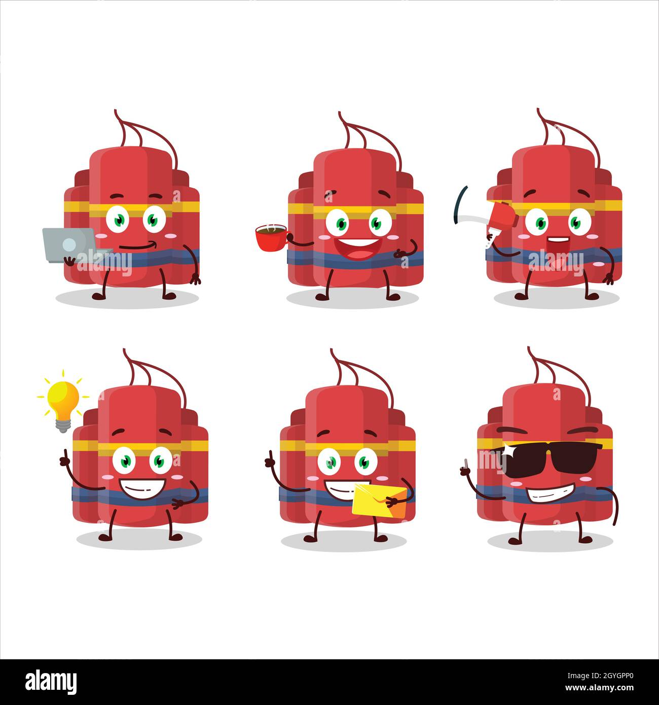 Red dynamite bomb cartoon character with various types of business ...