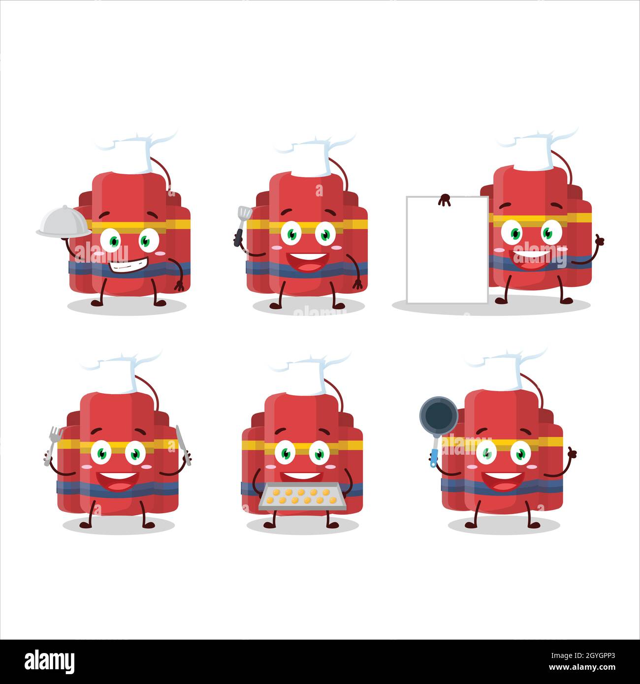 Cartoon character of red dynamite bomb with various chef emoticons ...