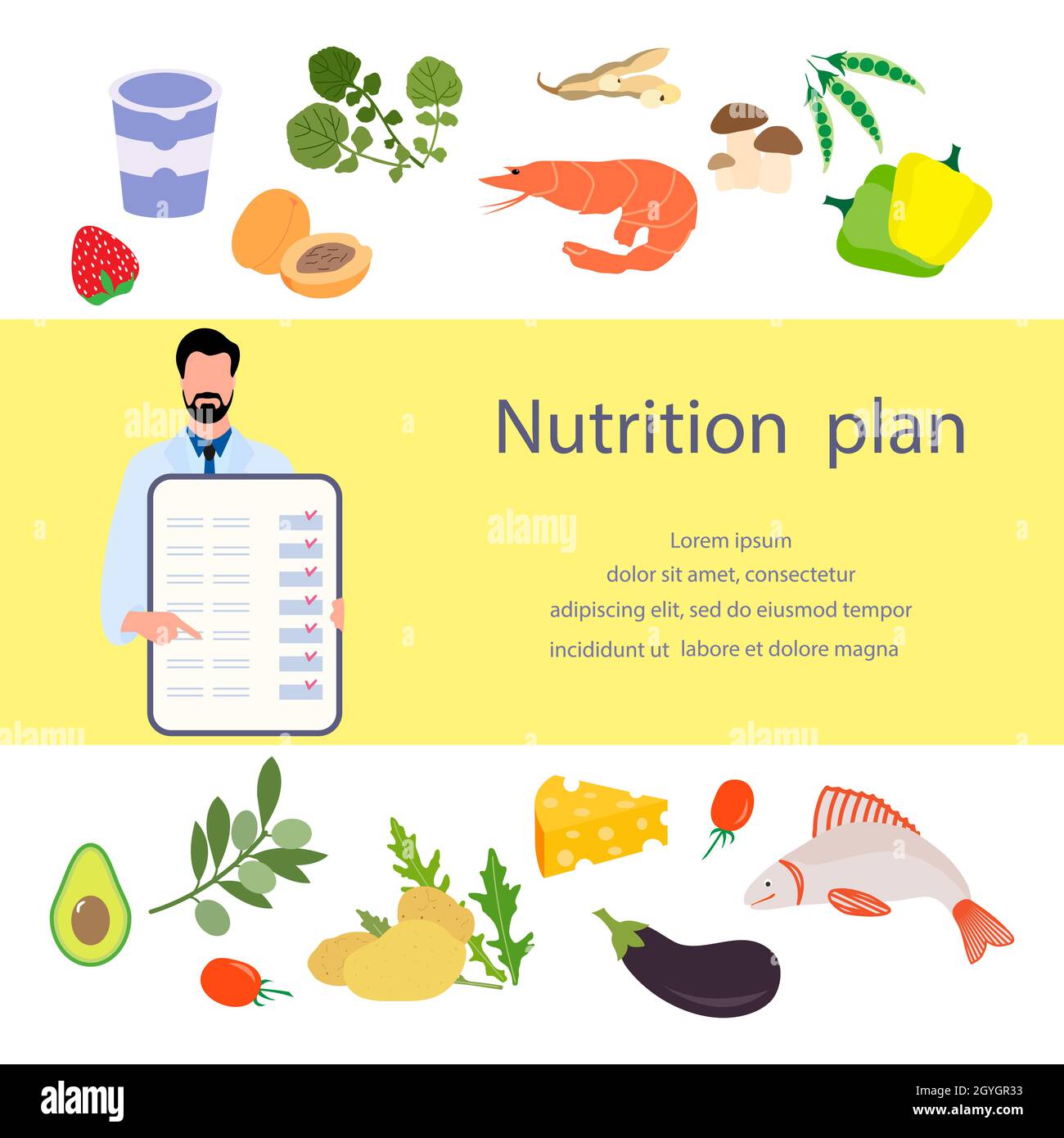 Vector illustration Nutritional consultant tells nutrition plan. Proper ...